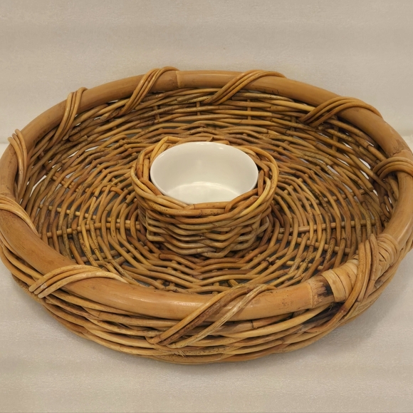 Dining | 15 Wicker Ceramic Chip Dip Serve Platter Boho Granny Chic ...